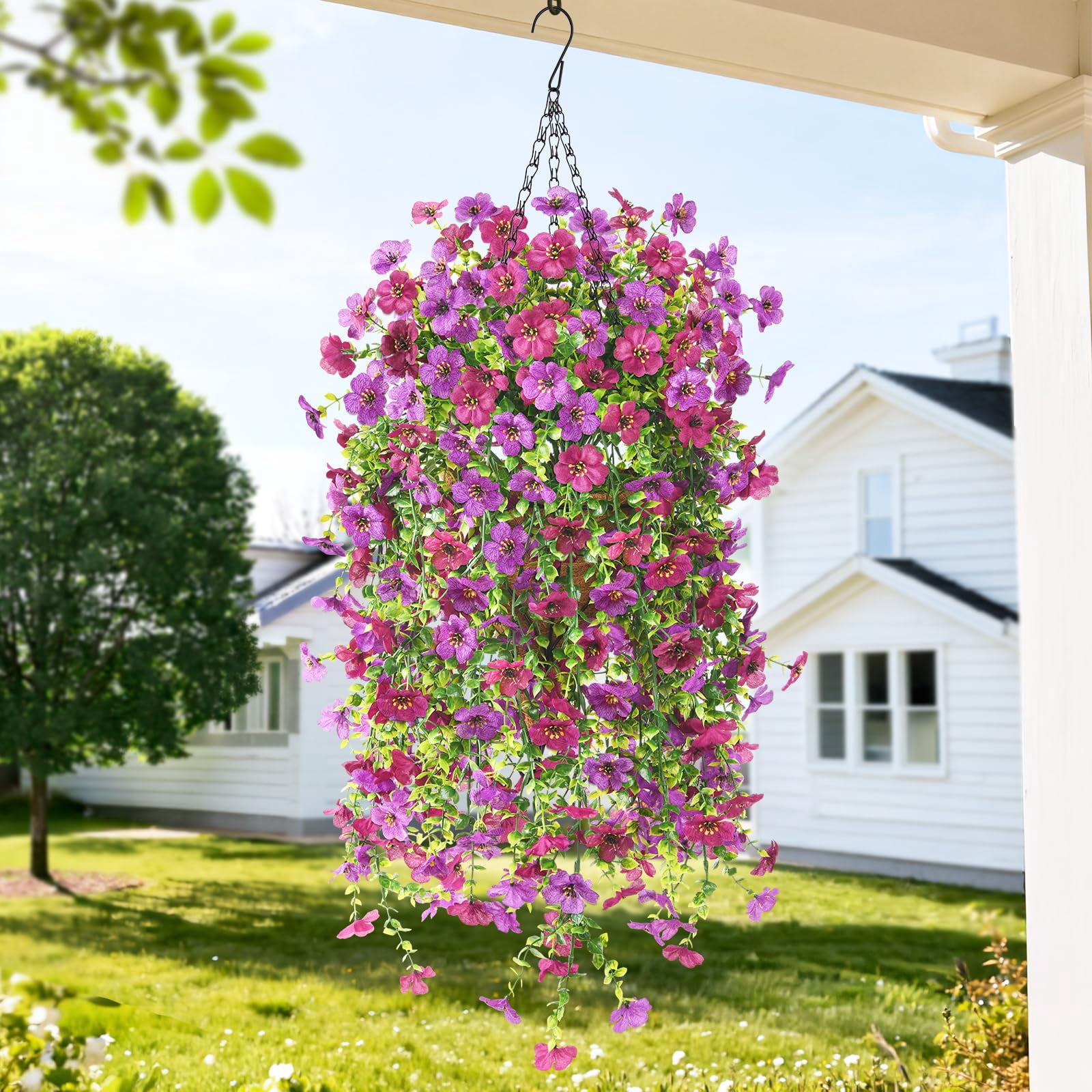 Artificial Hanging Flower Baskets Purple Red Silk Eucalyptus Leaves ...