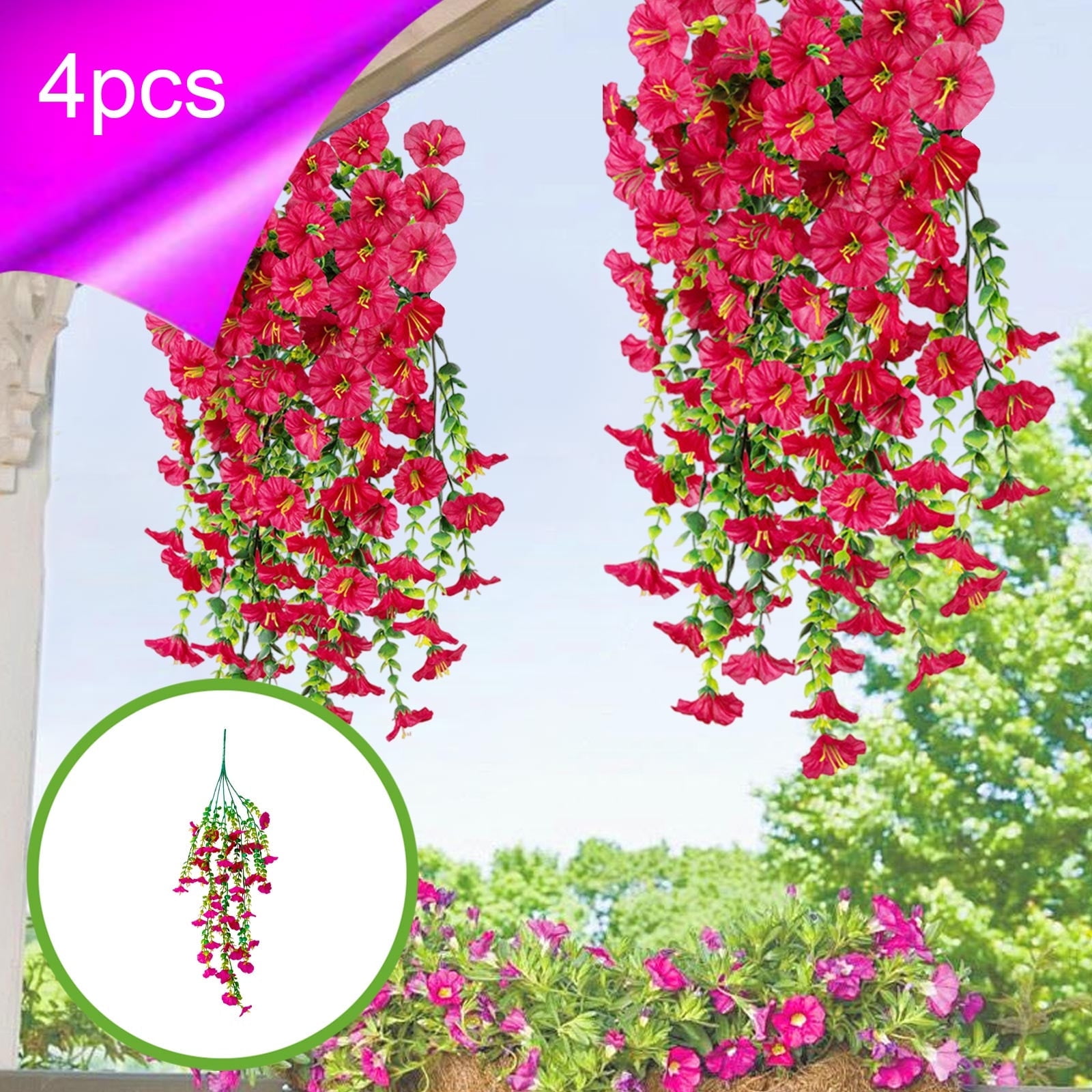 Artificial Hanging Flower Vines - 4 Pcs Morning Glory Rattan Plants ...