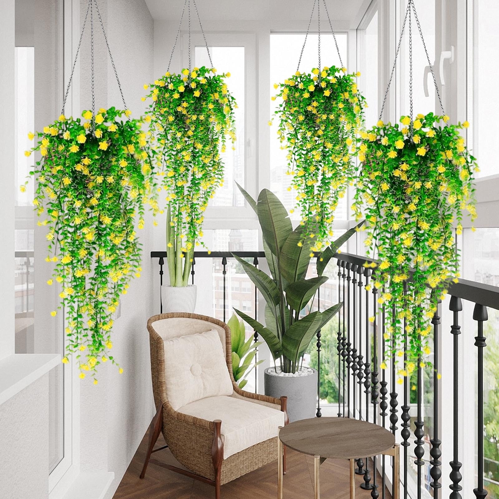 Artificial Hanging Flower Vines Chlorophytum | 4 Pack Lifelike Plastic ...