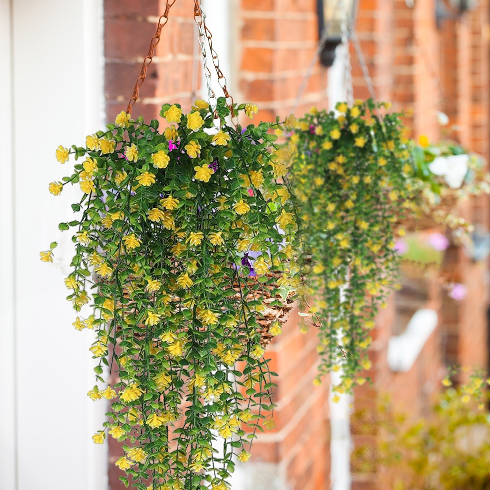 Artificial Hanging Flower Vines Set of 2, Realistic Plastic Greenery No ...