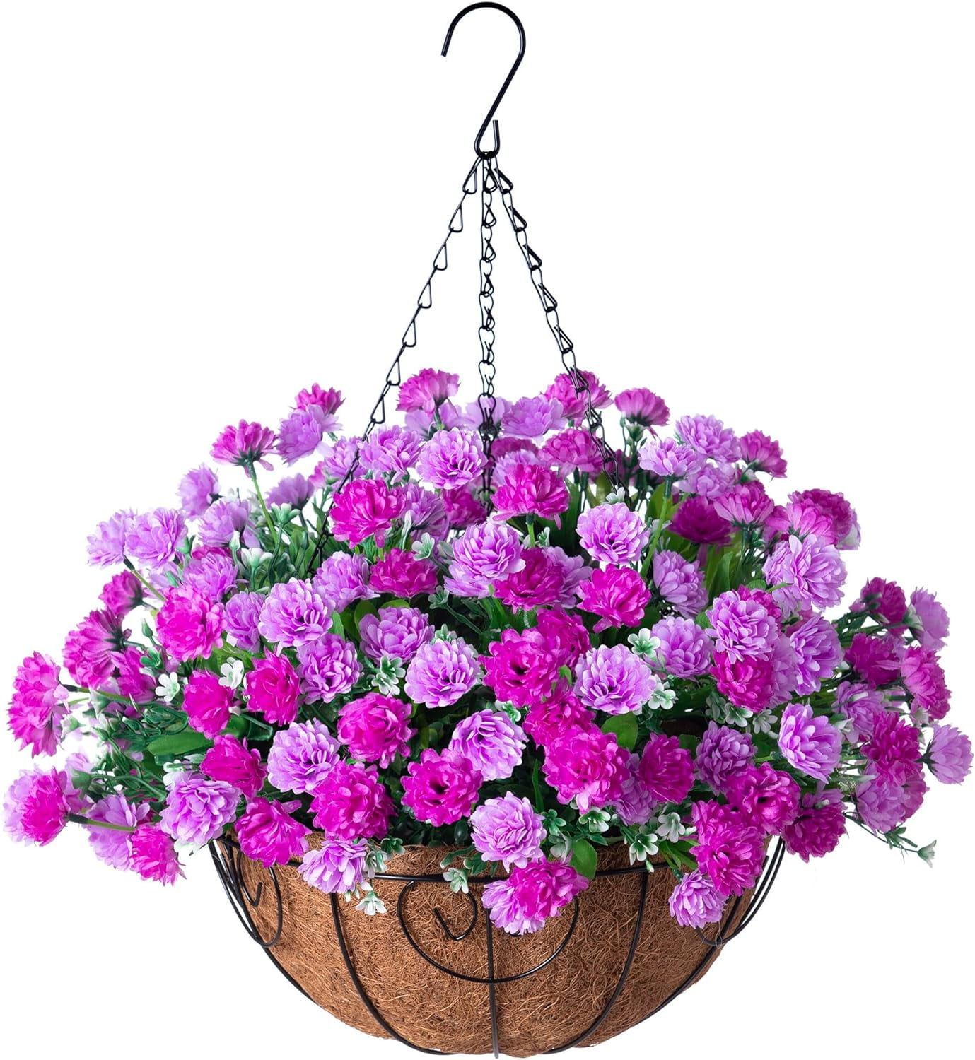 Artificial Hanging Flowers in 12" Basket, Fake Silk Hanging Planter ...