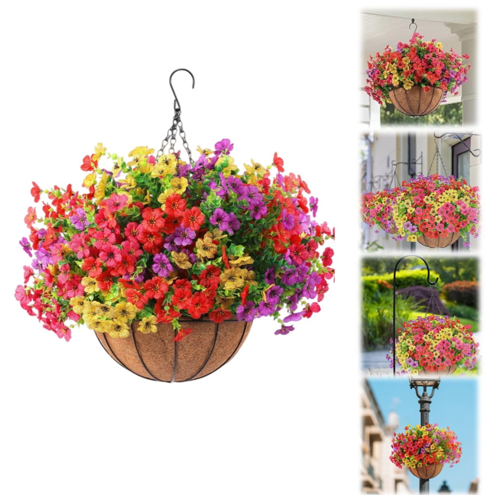 Artificial Hanging Flowers in Basket, 1 Set UV Resistant Fake Silk ...