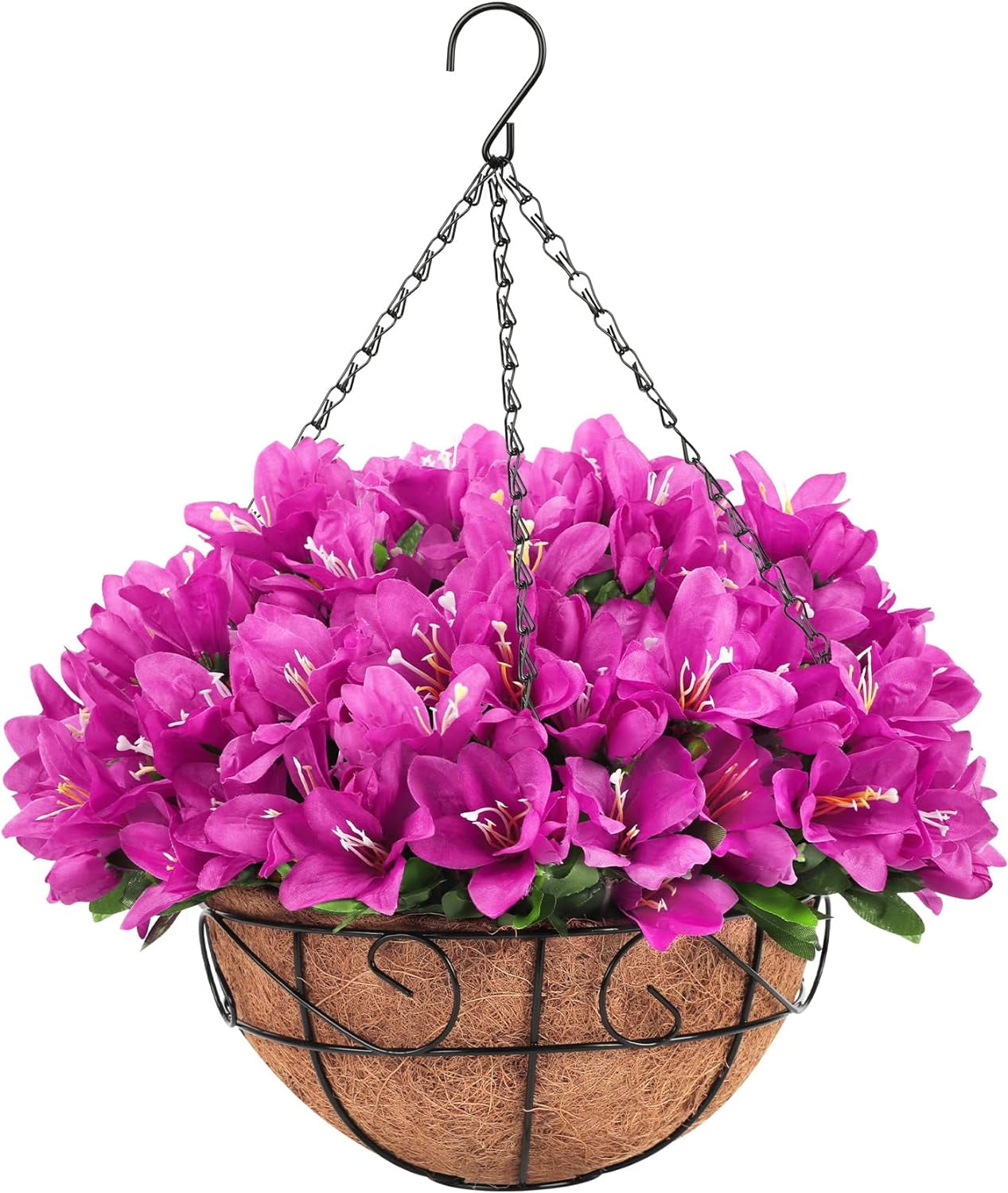 Artificial Hanging Flowers in Basket Fake Plant for Outside, Silk Pink ...