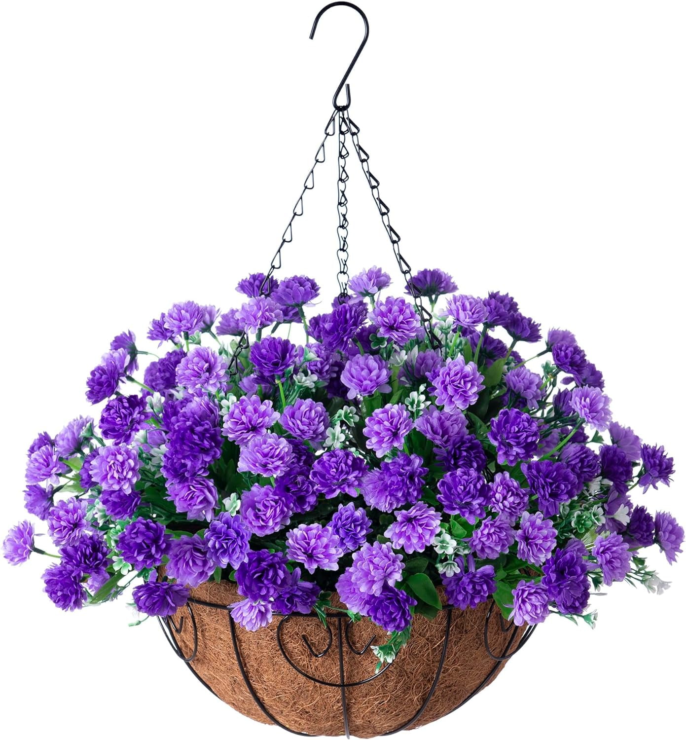 Artificial Hanging Flowers in Basket, Fake Silk Hanging Planter, Faux ...