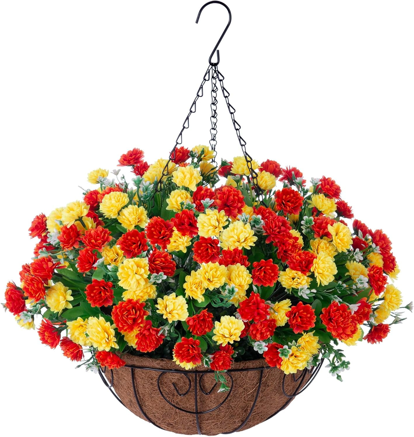 Artificial Hanging Flowers in Basket, Fake Silk Hanging Planter, Faux ...