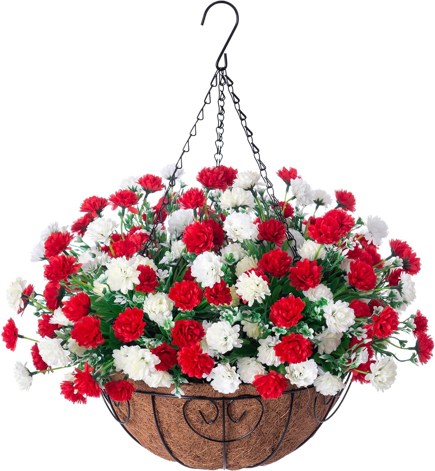 Artificial Hanging Flowers in Basket, Fake Silk Hanging Planter, Faux ...