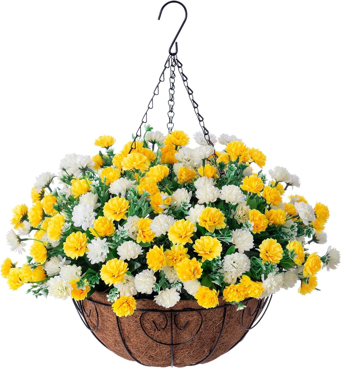 Artificial Hanging Flowers in Basket, Fake Silk Hanging Planter, Faux ...
