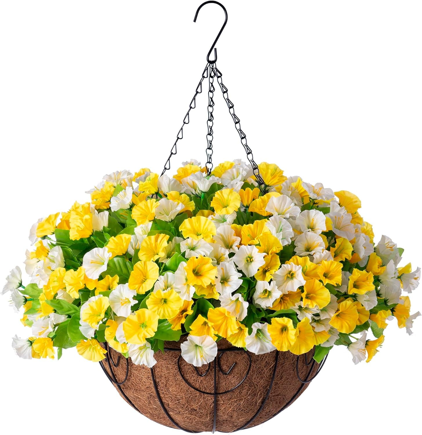 Artificial Hanging Flowers with Basket, Faux Silk Petunias Flower ...