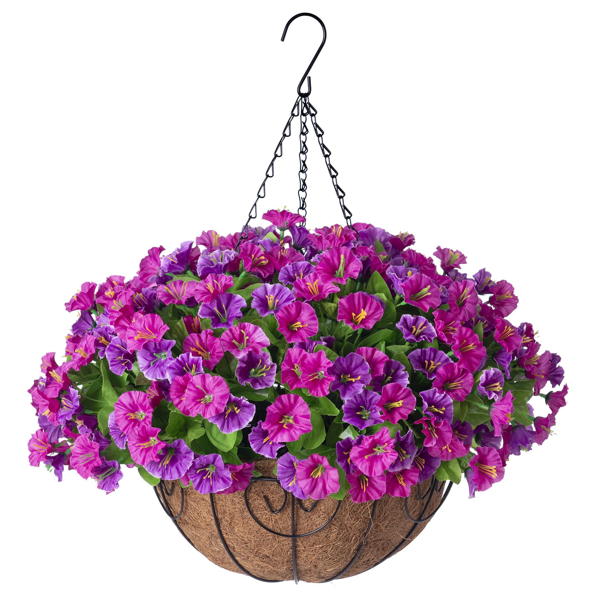 Artificial Hanging Flowers with Basket, Faux Silk Petunias Flower ...