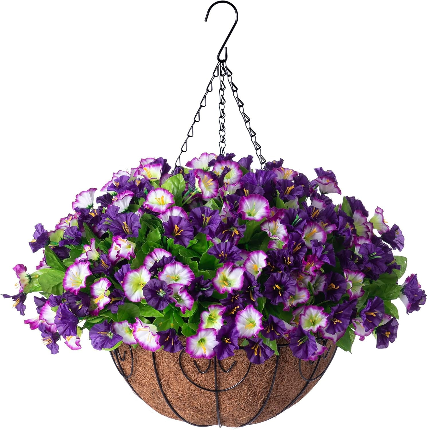Artificial Hanging Flowers with Basket, Faux Silk Petunias Flower ...