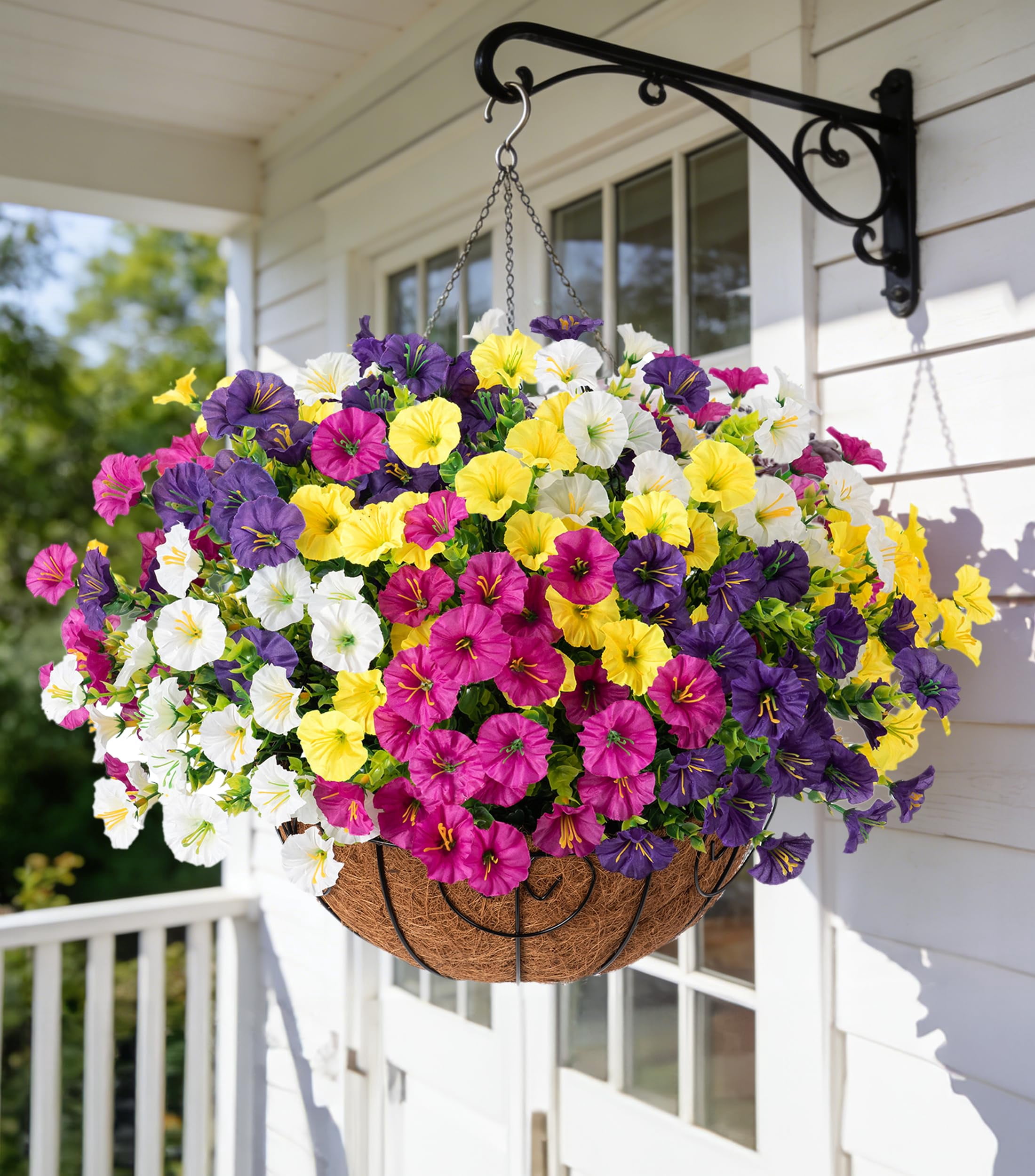 Artificial Hanging Flowers Basket Multi-color (3 Fuchsia, 3 Purple, 3 ...