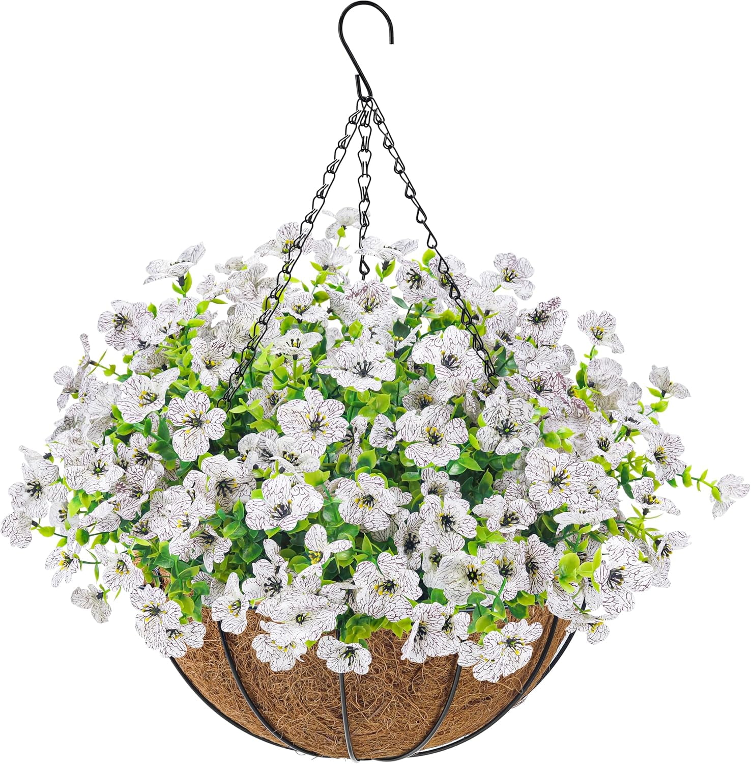 Artificial Hanging Flowers Basket for Outdoors White Fake Hanging ...