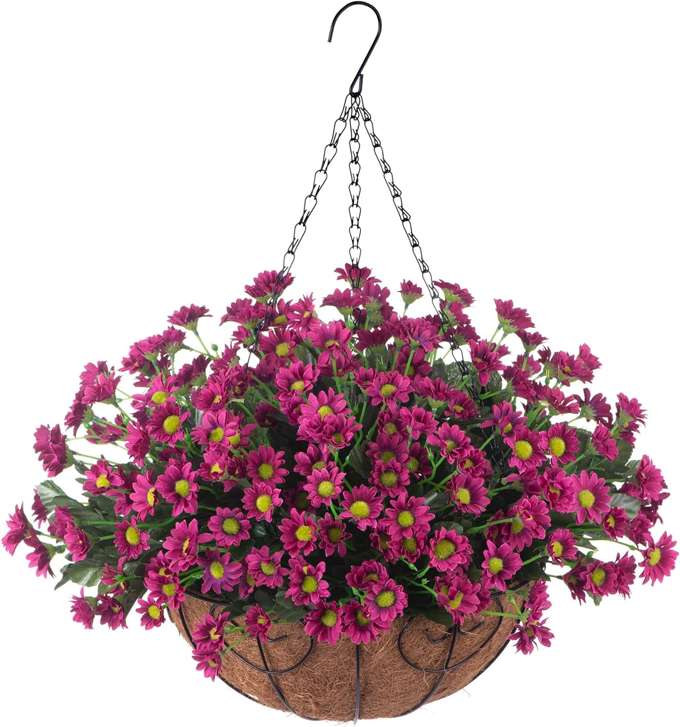 Artificial Hanging Flowers in Basket for Patio Garden Porch Deck Spring Decoration, Faux Daisy ...