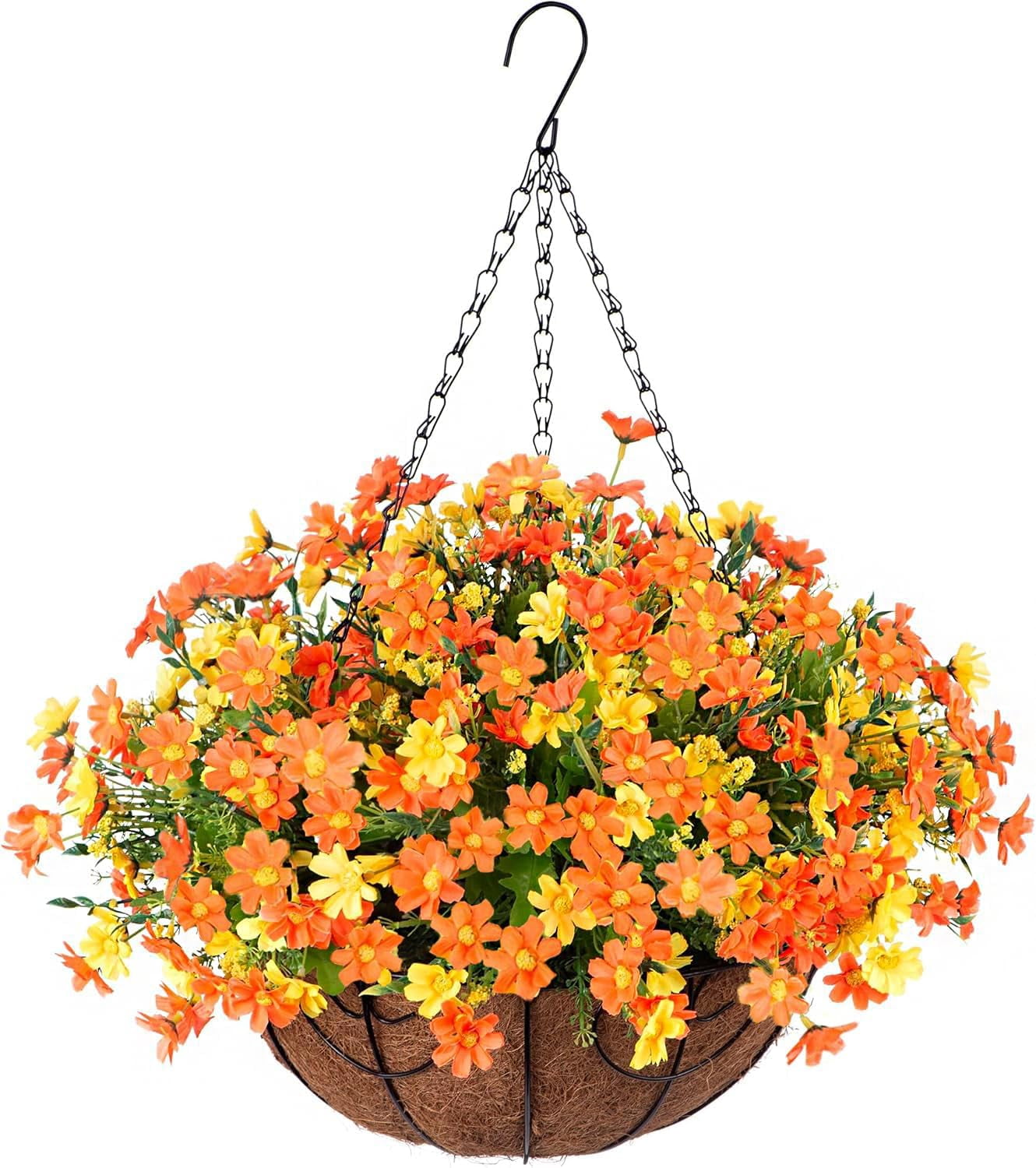 Artificial Hanging Flowers in Basket for Patio Garden Porch Deck Spring Summer Decor, Fake Daisy ...