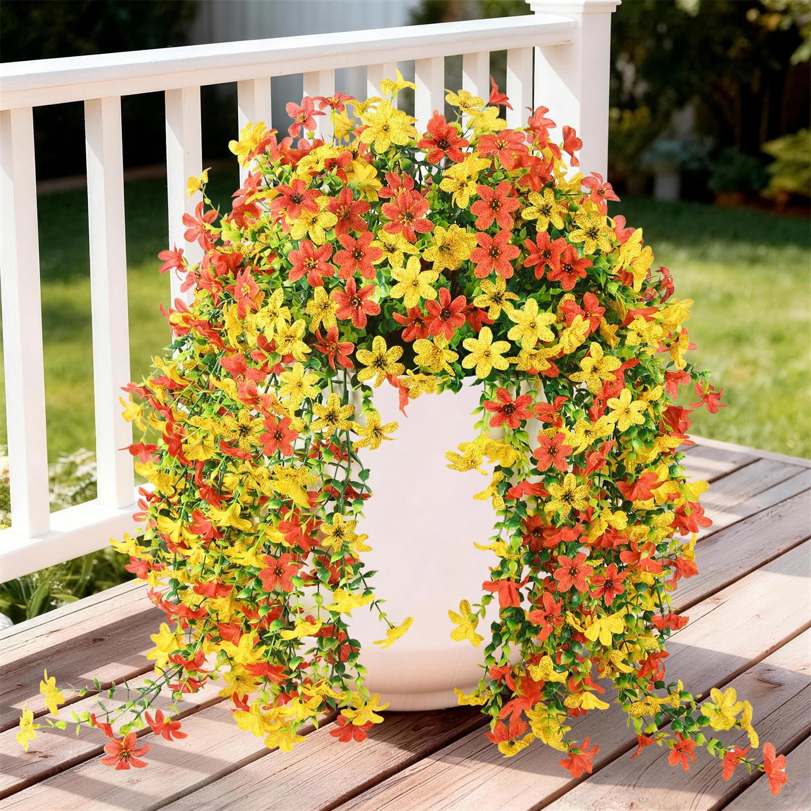 Artificial Hanging Flowers Orange Yellow 2PCS Outdoor Spring Summer ...