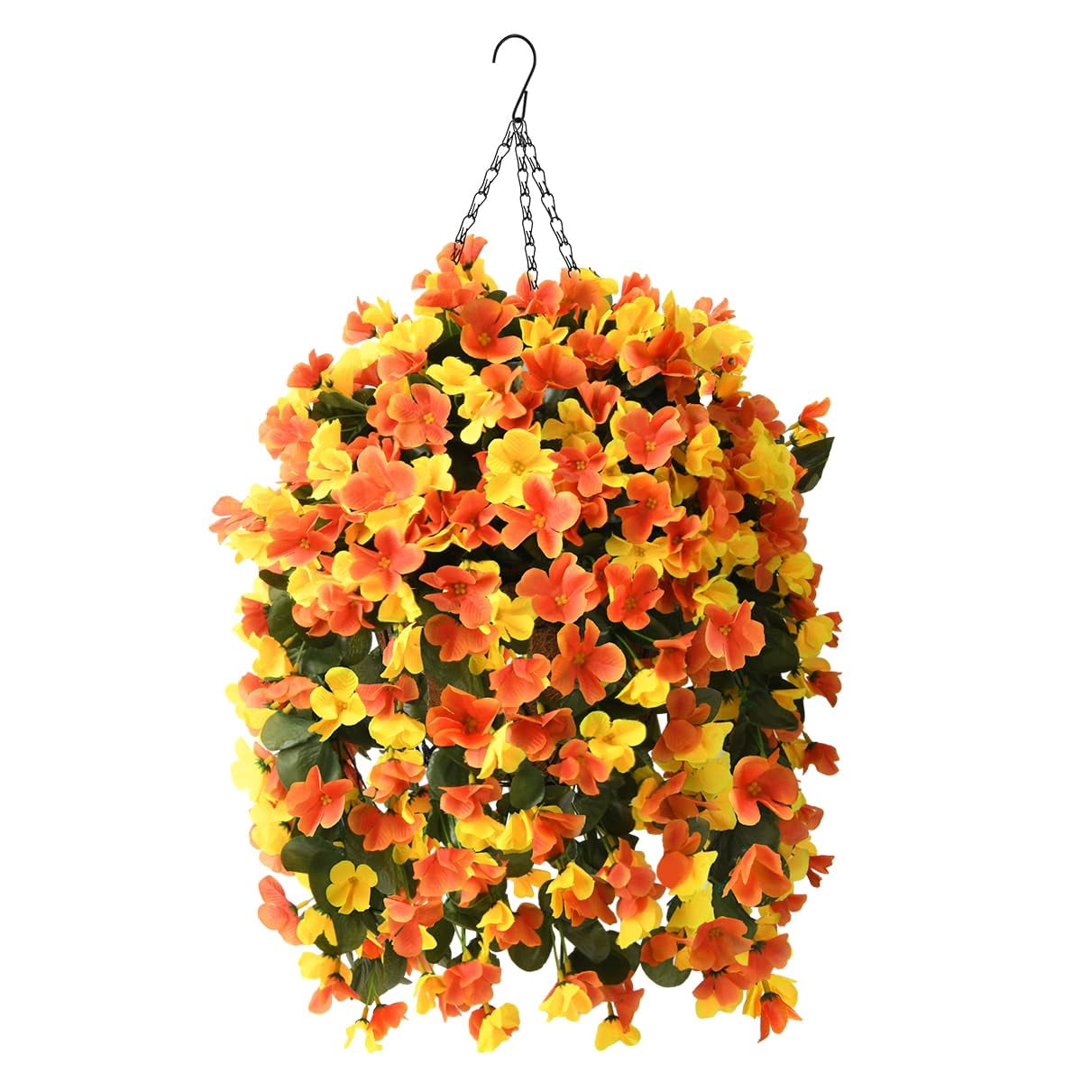 Artificial Hanging Flowers Orange Yellow Faux Silk Begonia In Planter ...