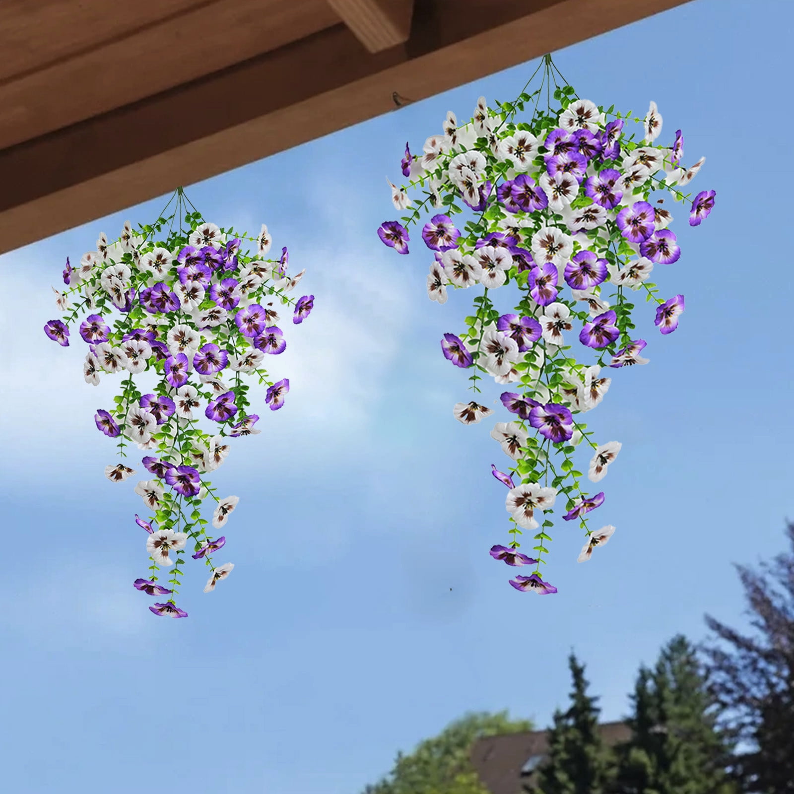 Artificial Hanging Flowers for Outdoor Decor 29.5 Inch Fake Pansy ...