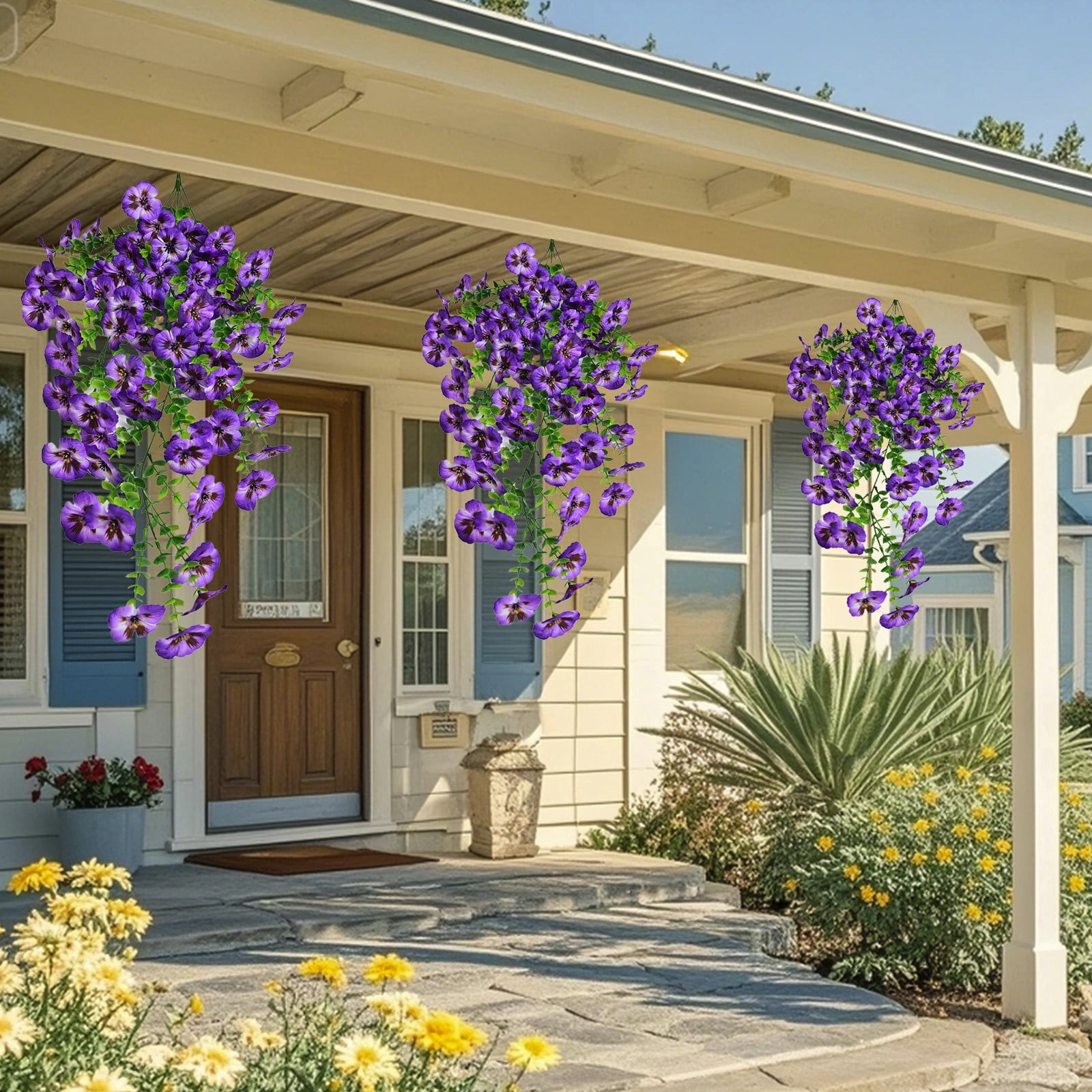 Artificial Hanging Flowers Outdoor Faux Pansy Garland 29.5 Inch Fake ...