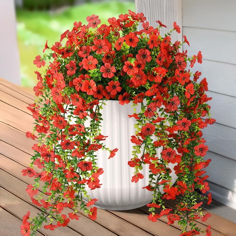 Artificial Hanging Flowers for Outdoors, 2 Pcs Fake Hanging Plant ...