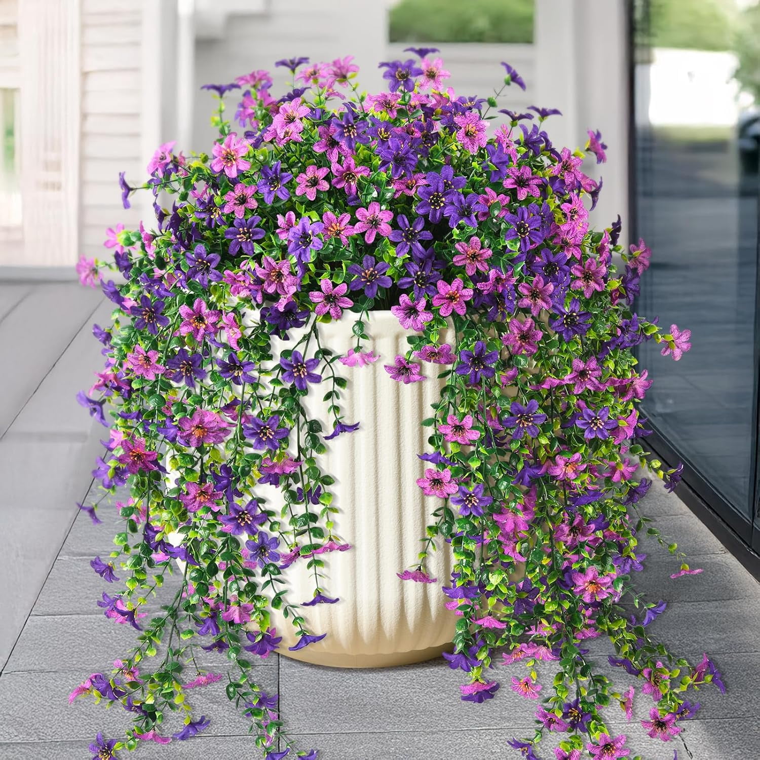 Artificial Hanging Flowers for Outdoors, 2 Pcs Fake Hanging Plant ...