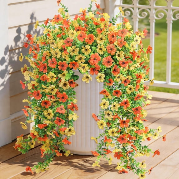 Artificial Hanging Flowers For Outdoors 2 Plant Spring Summer Decor Uv ...