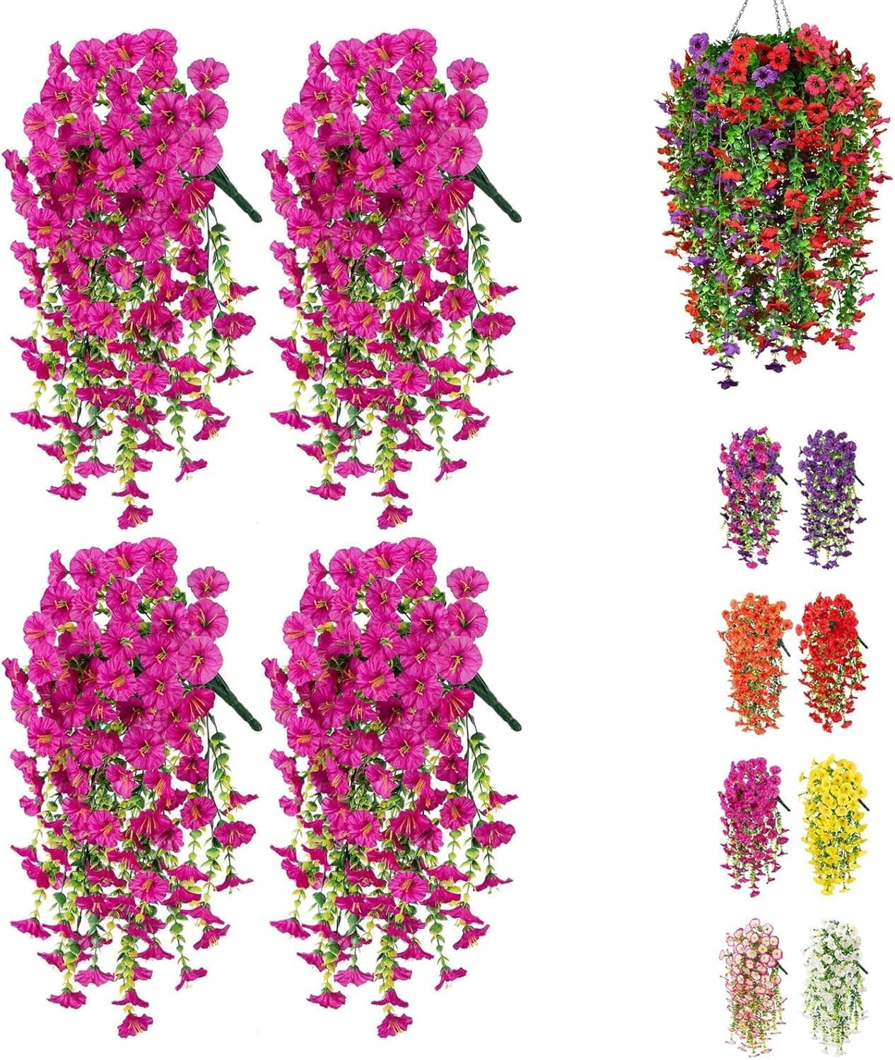 Artificial Hanging Flowers Plants for Outdoors Decoration, 4pcs Fake ...