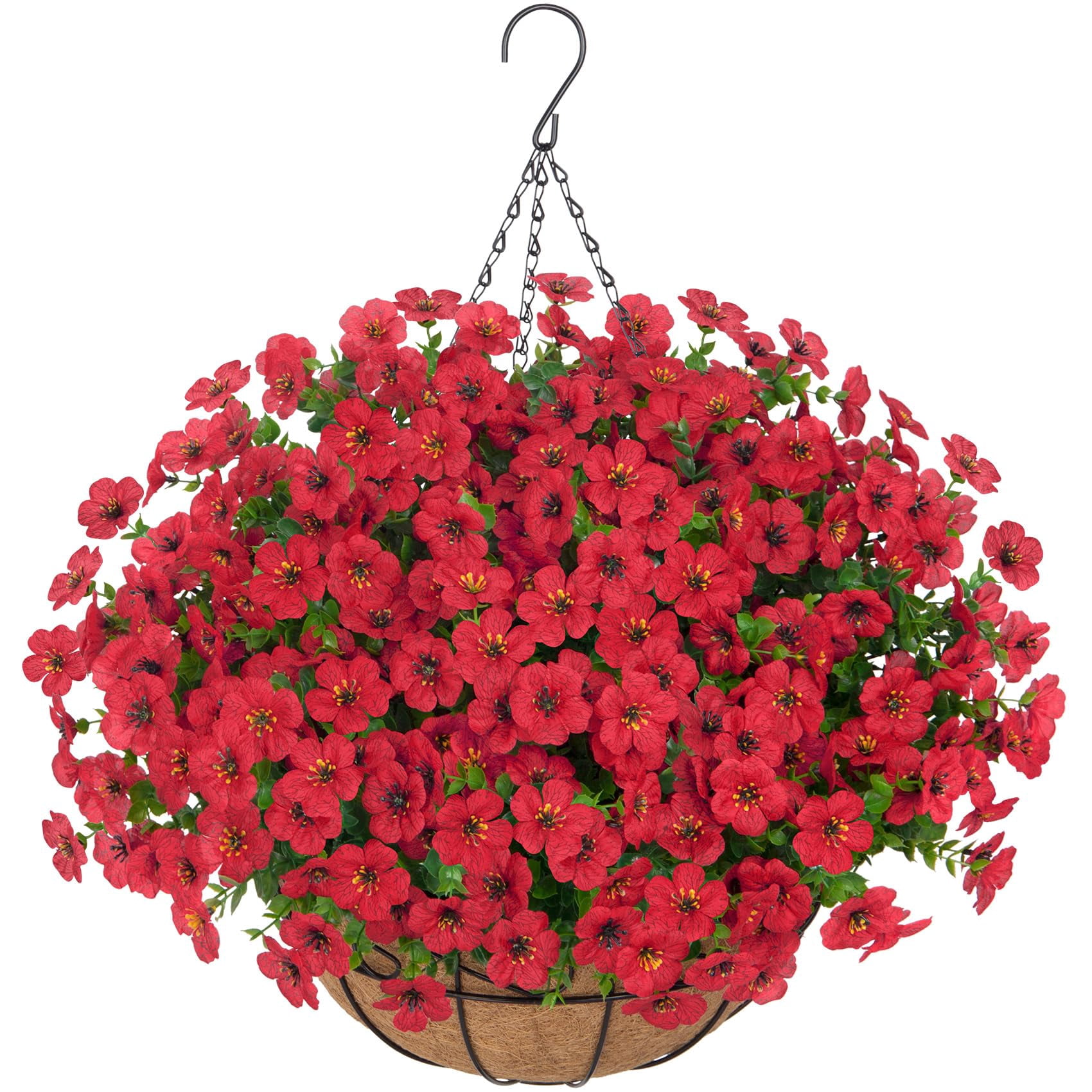 Artificial Hanging Flowers Red Silk with Eucalyptus Leaves for Outdoors ...