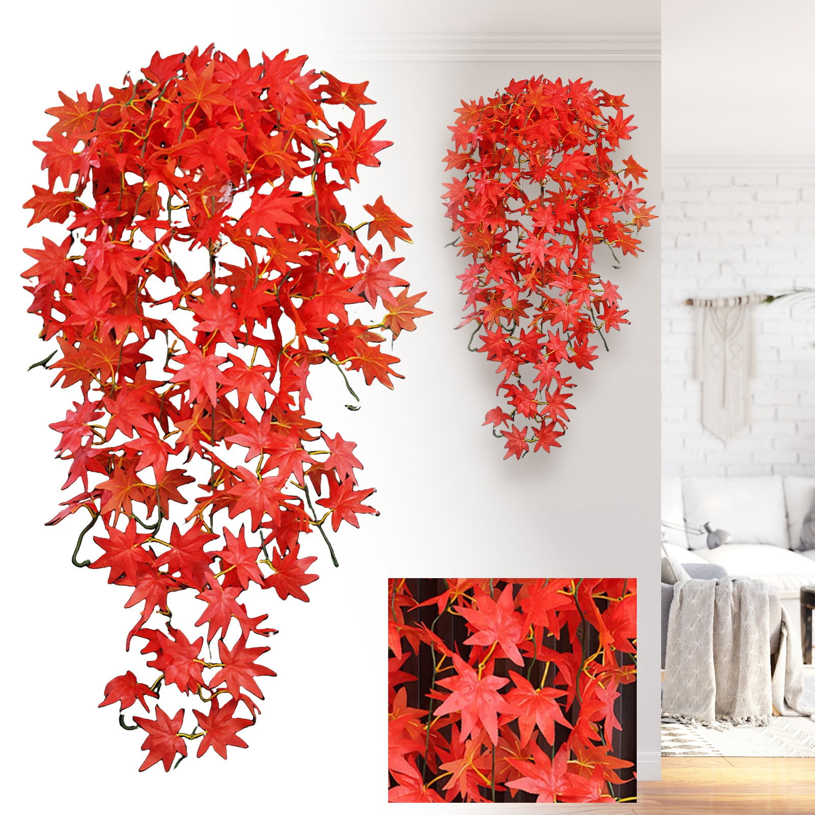 Artificial Hanging Maple Leaves Plants Fall Fake Ivy Vines Plants Wall ...