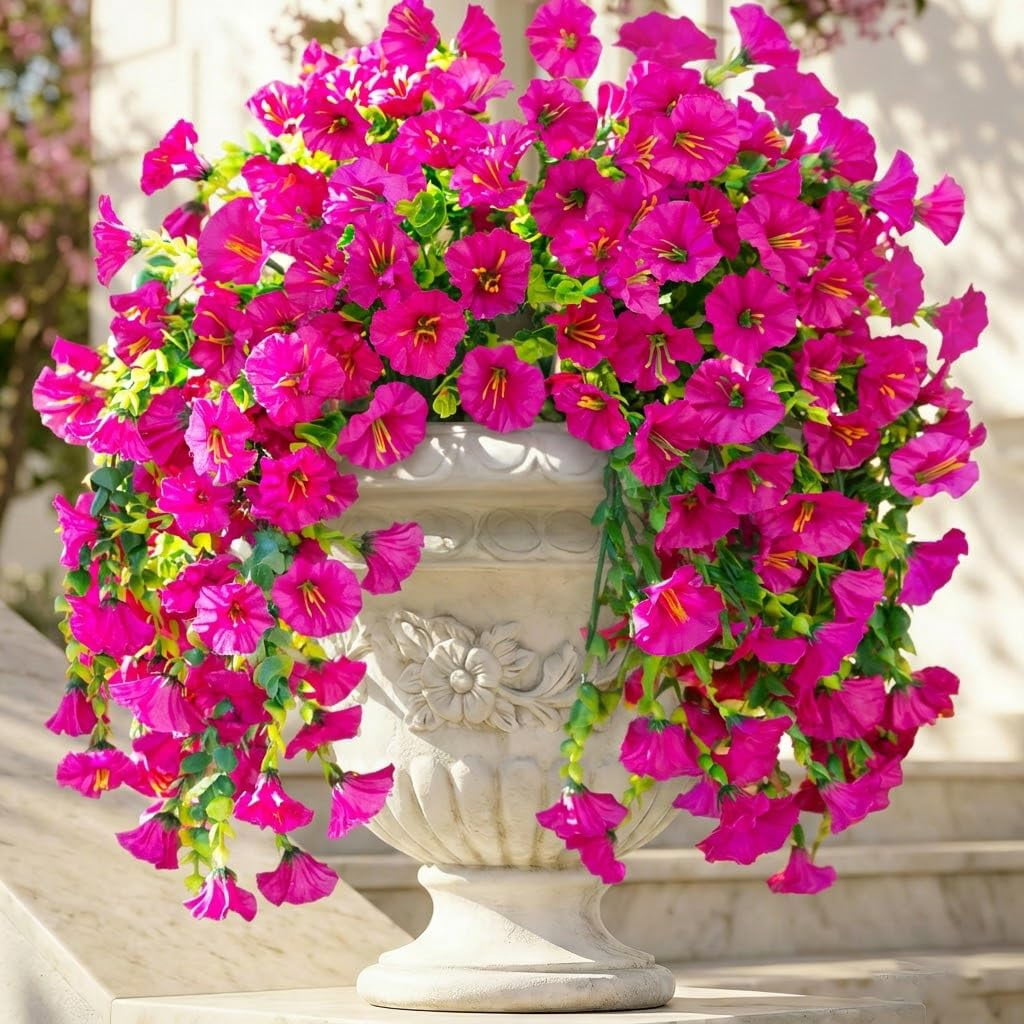 Artificial Hanging Morning Glory Flowers Fuchsia With Eucalyptus Leaves ...