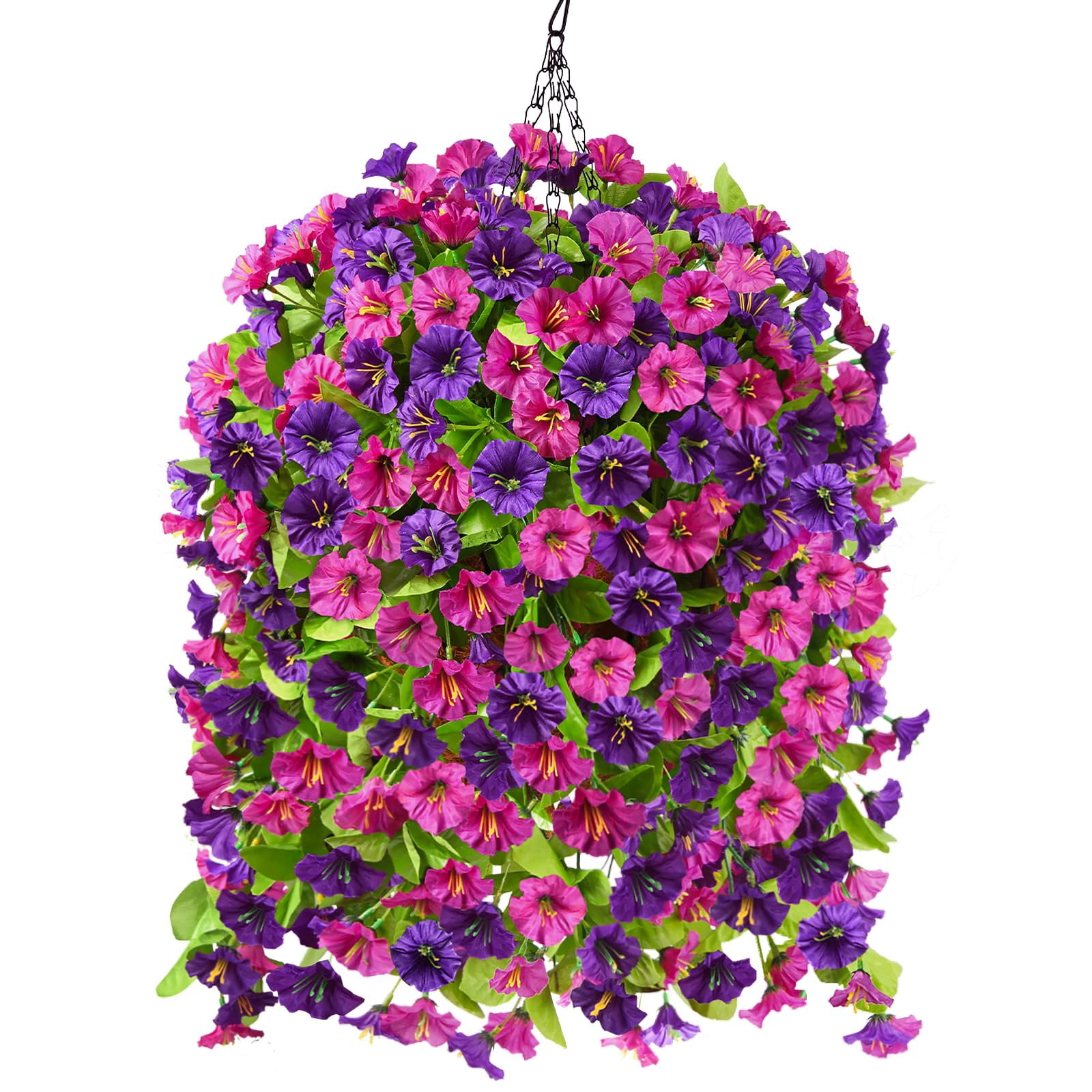 Artificial Hanging Morning Glory Silk Flower Baskets Mix Purple Outdoor ...
