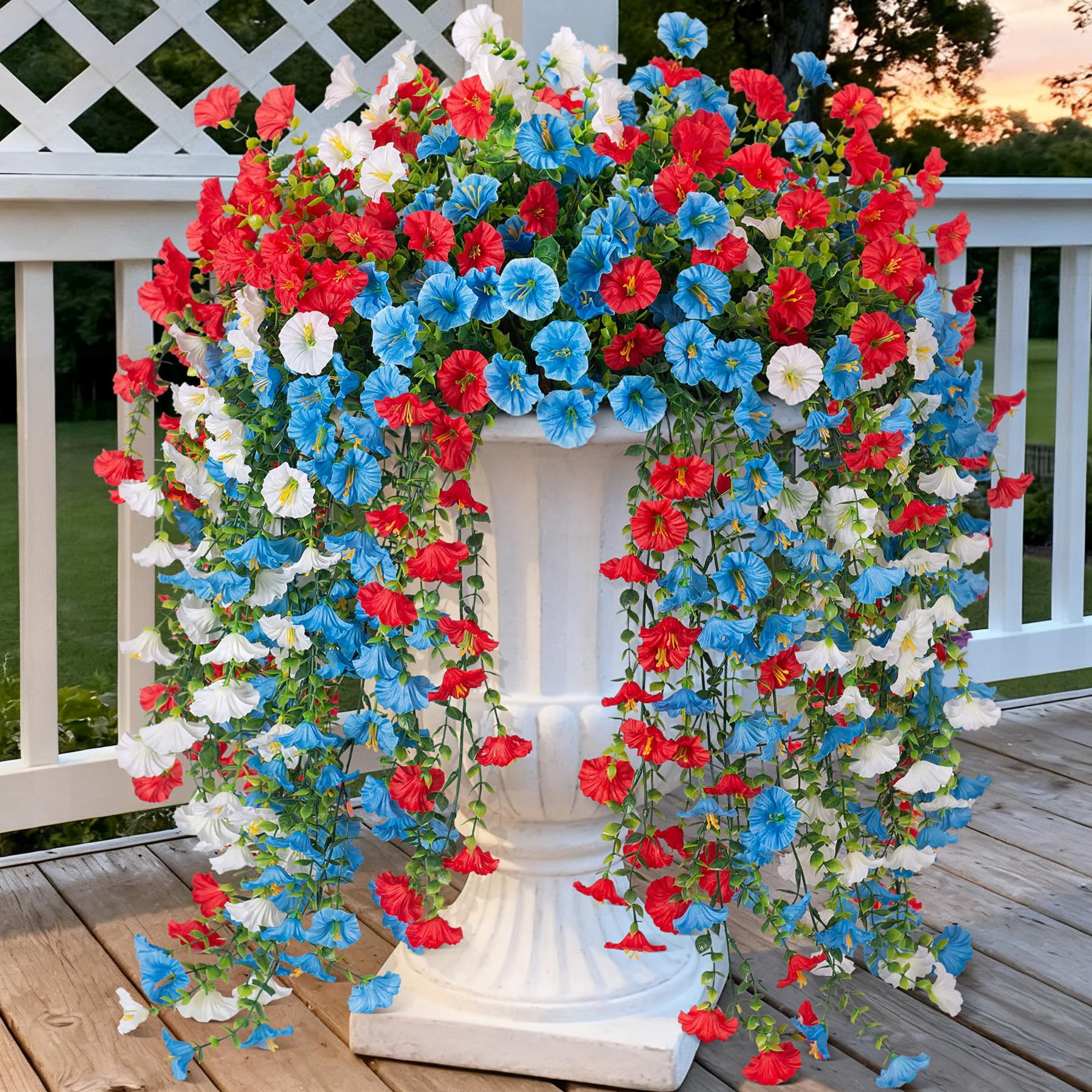 Artificial Hanging Petunias 8pcs Red Blue White Outdoor Patio Garden ...