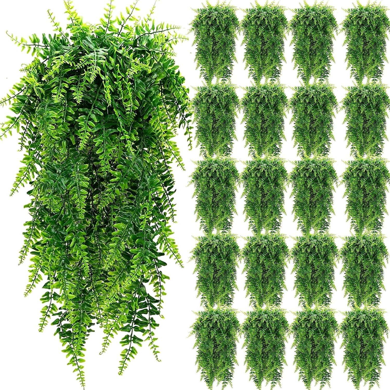 Artificial Hanging Plants 32 Inch Hanging Boston Ferns Plastic Fake ...