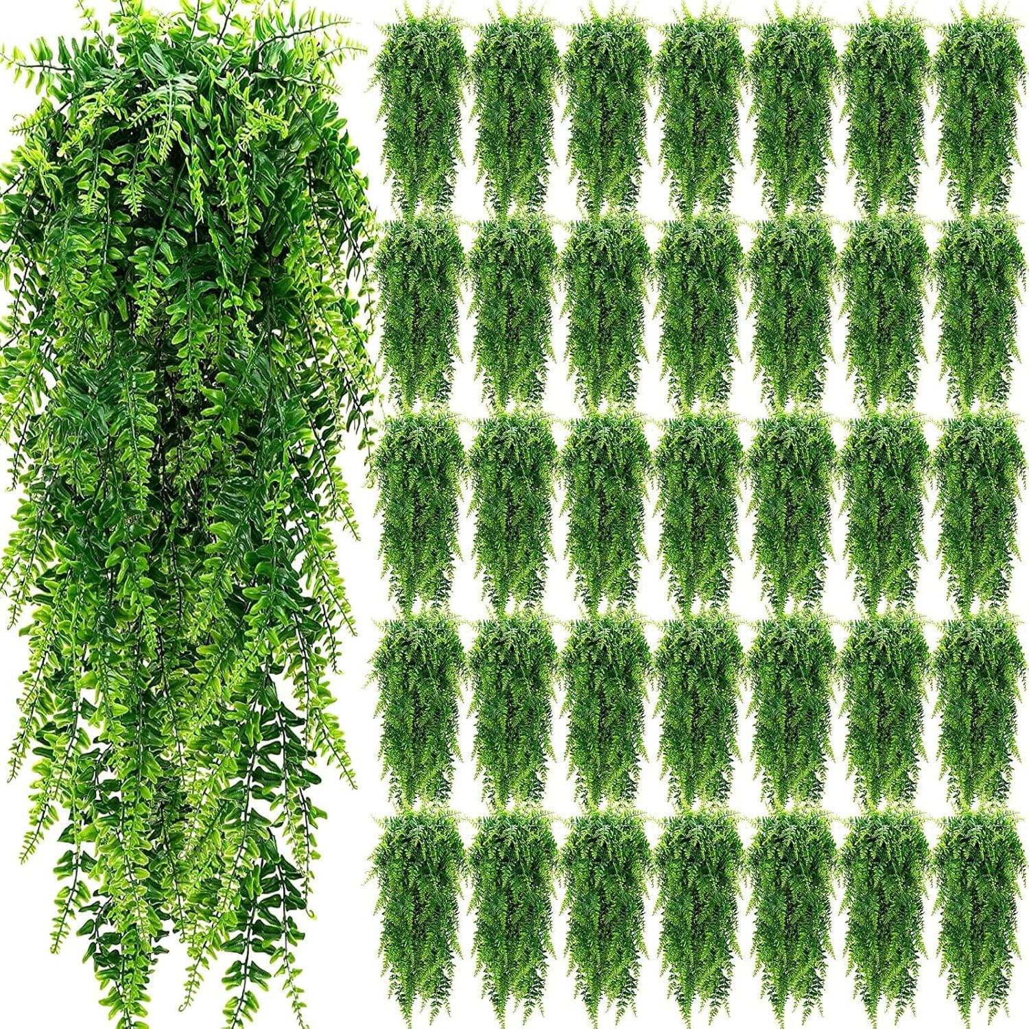 Artificial Hanging Plants 32 Inch Hanging Boston Ferns Plastic Fake ...