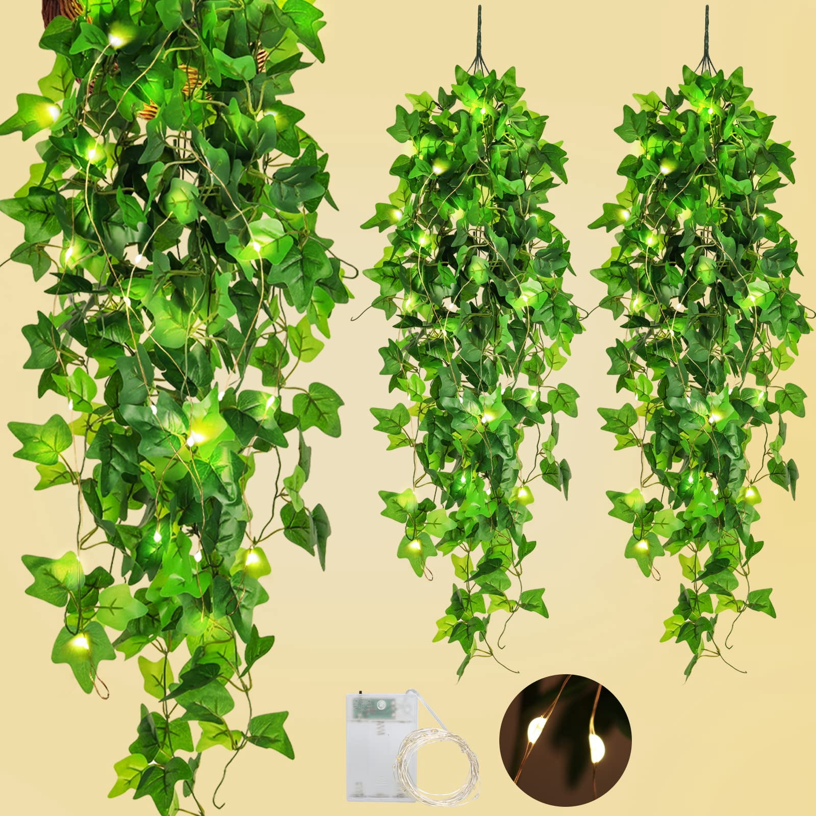 Artificial Hanging Plants Hang-green Light 4 Pack with LED String ...