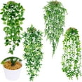 Artificial Hanging Plants for Shelf, 4 Pack Fake Potted Greenery Plant ...