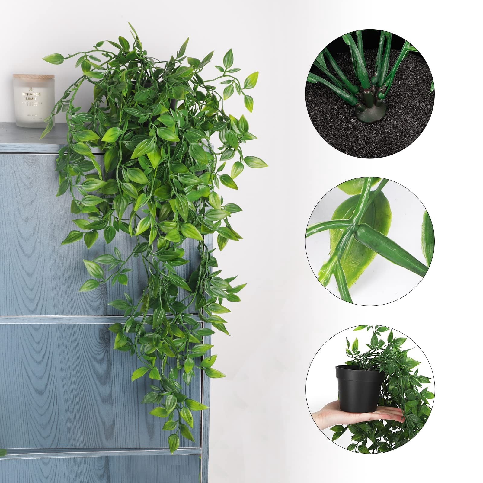 Artificial Hanging Plants for Shelf, Fake Potted Greenery Faux ...
