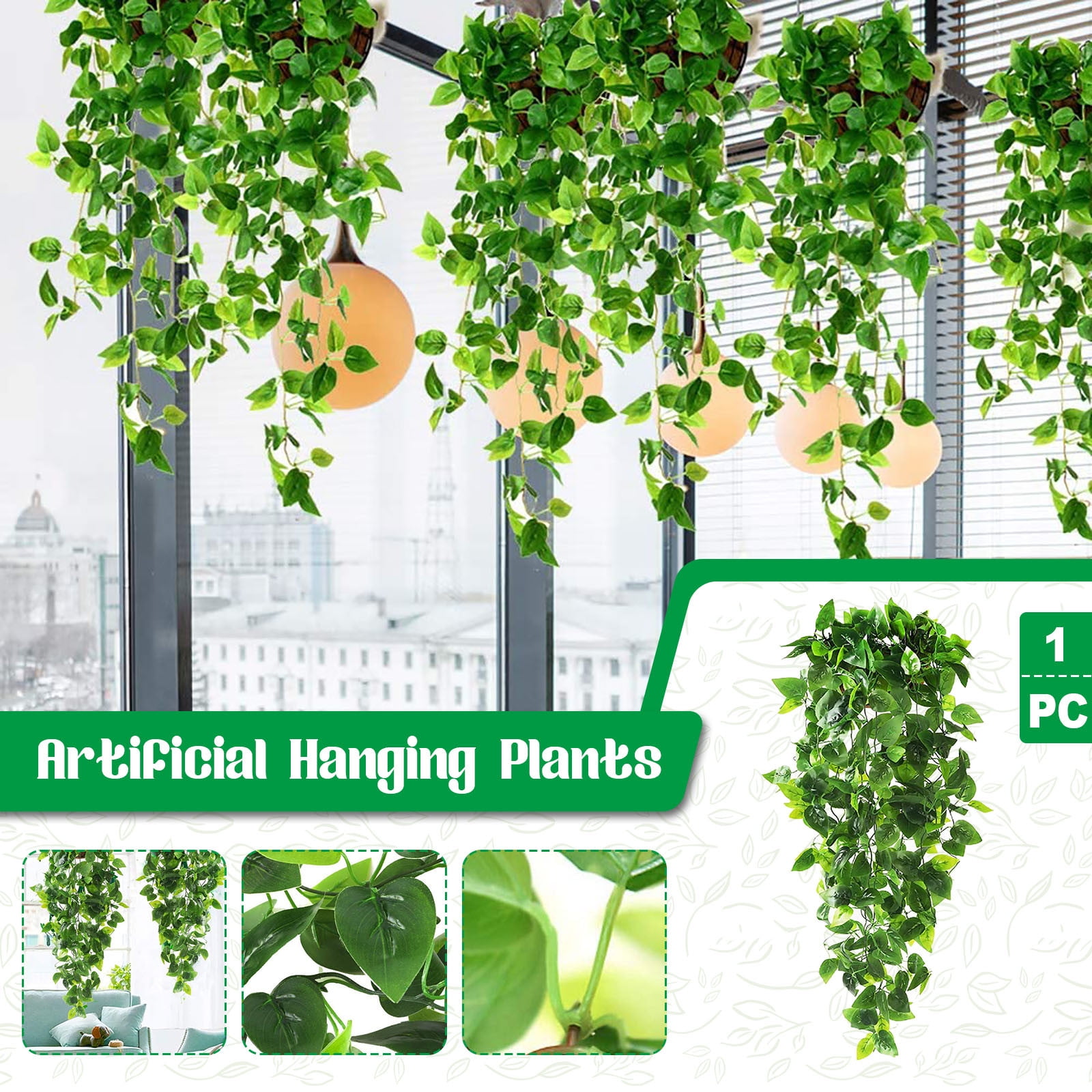 Artificial Hanging Plants for Wall Decor Indoor Outdoor 43.3in Fake Ivy ...