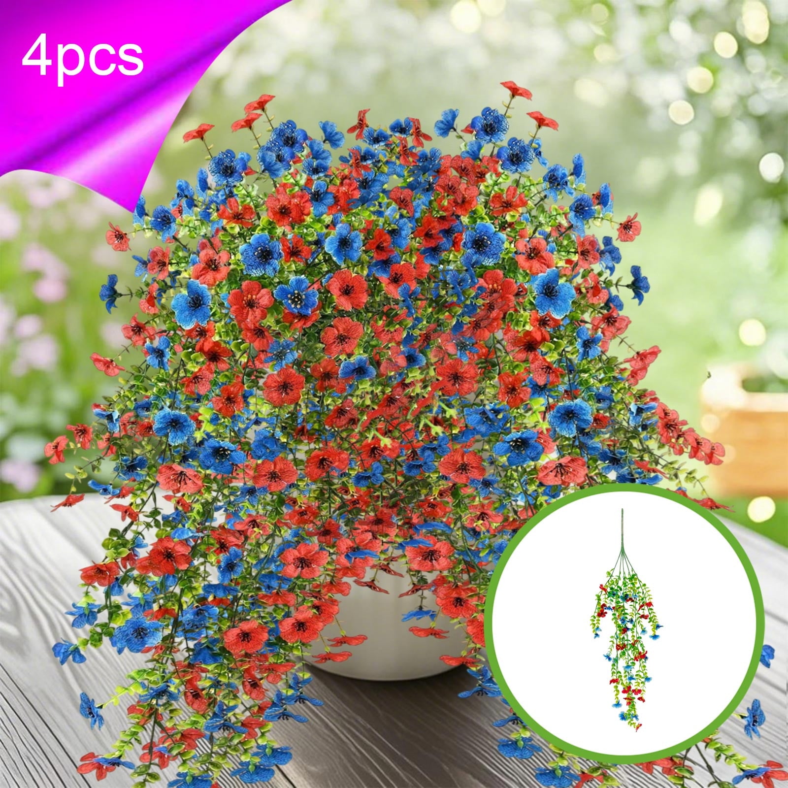 Artificial Hanging Violets and Eucalyptus Vines | Multicolor Fake ...