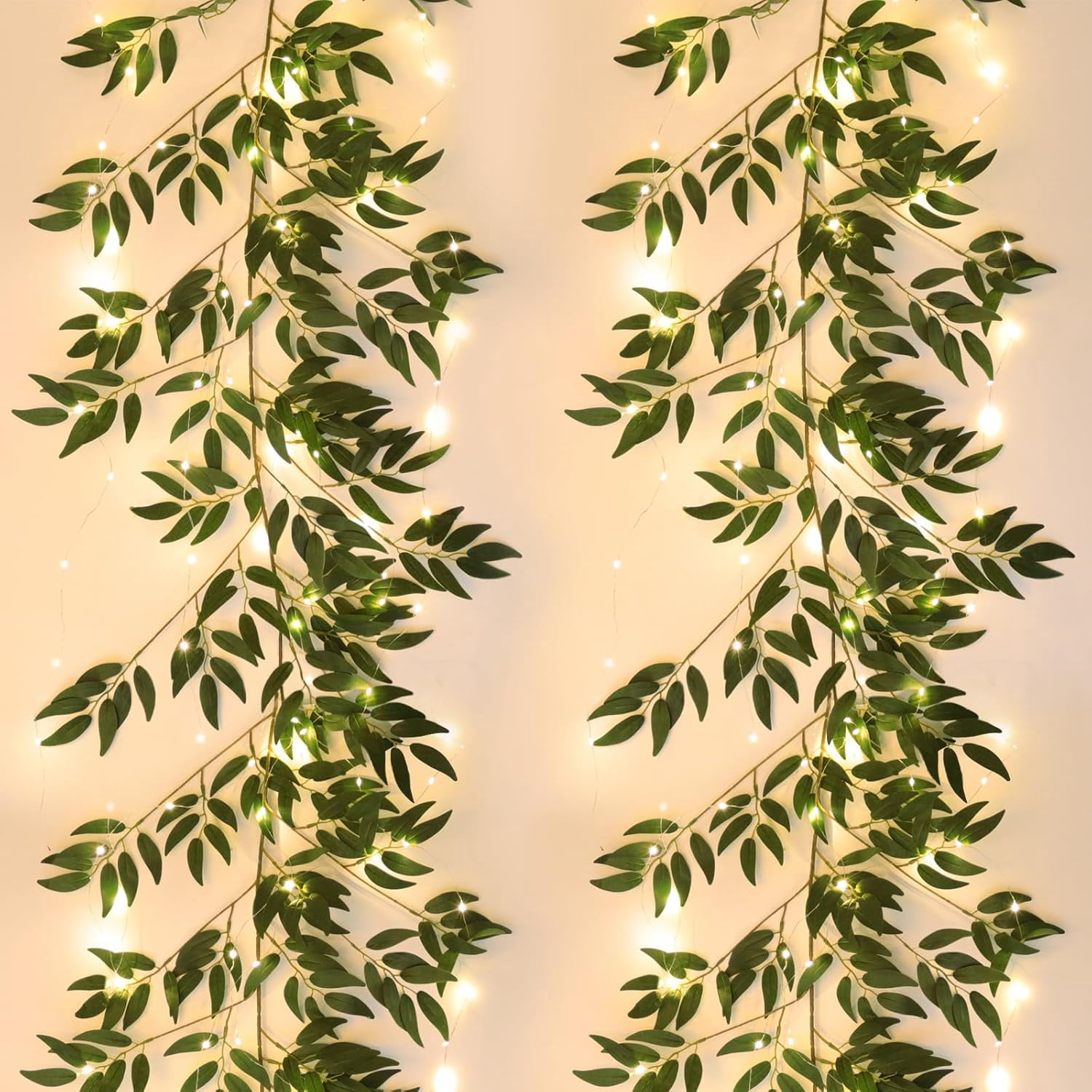 Artificial Hanging Willow Leaves Vine Twigs with Light 2Pc 5.7Ft Fake ...
