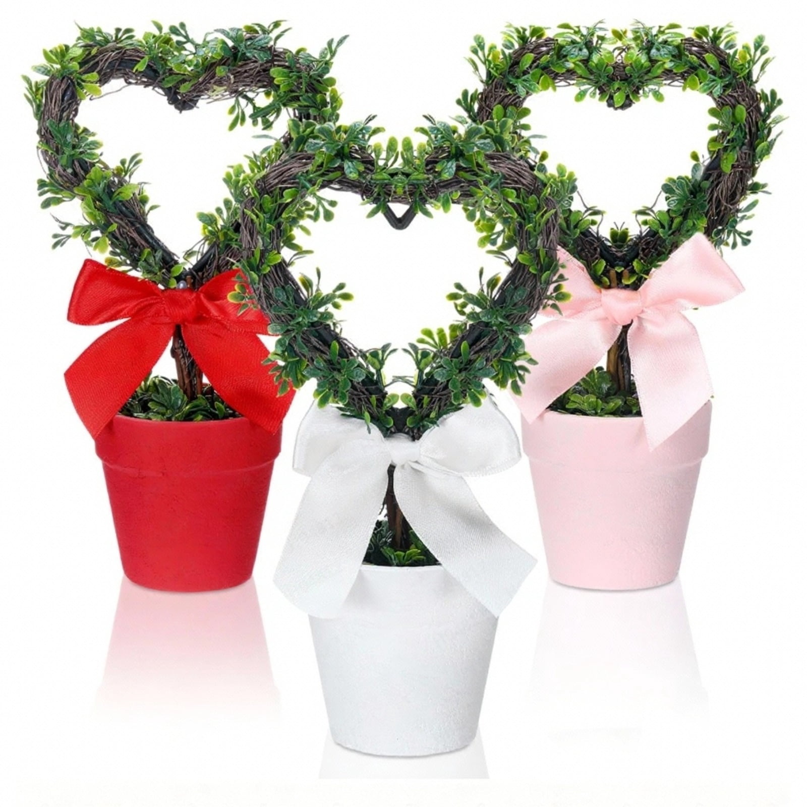 Artificial Heart Shaped Topiary Plant - Potted Valentine's Day Decor ...