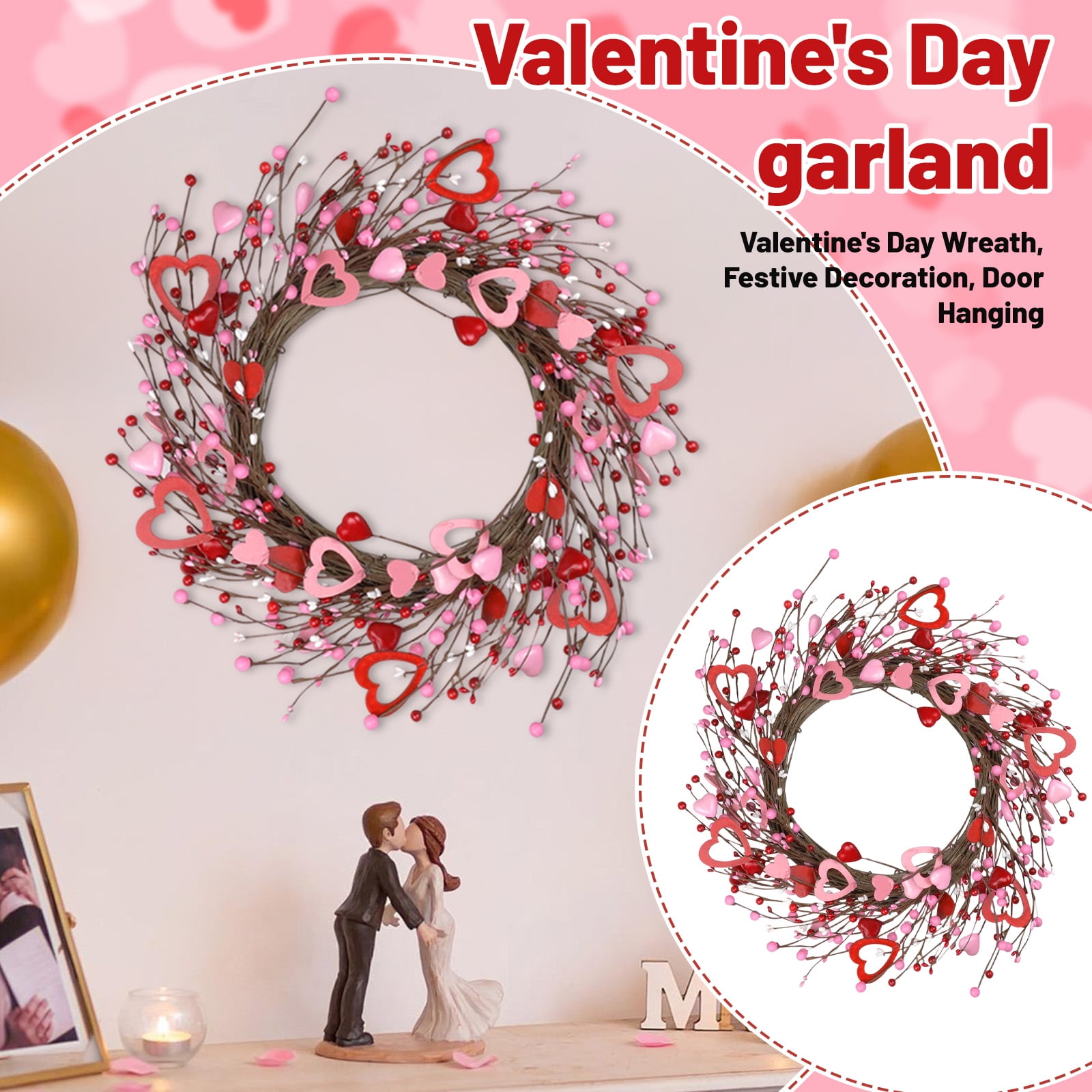 Artificial Heart Shaped Twig Wreath Decorative Hanging Garland for ...