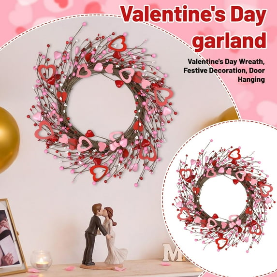 Artificial Heart Shaped Twig Wreath Decorative Hanging Garland for ...