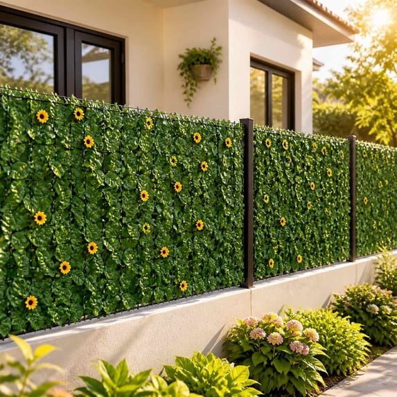 Artificial Hedge Screen, Expandable Faux Leaf Fence Panel, Weather ...