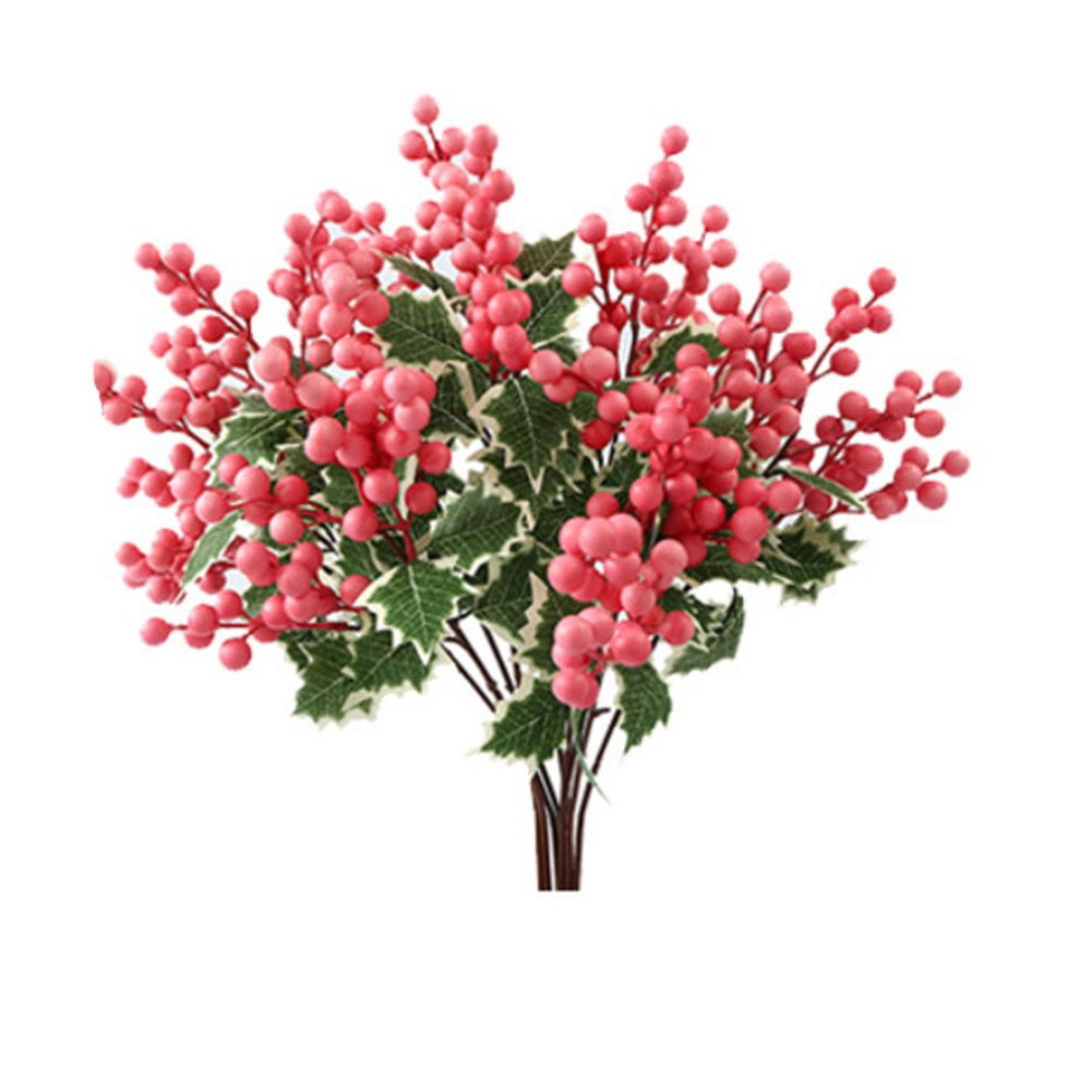 Artificial Holly Berry Branches 8 Pieces Realistic Red Pink Decorative ...