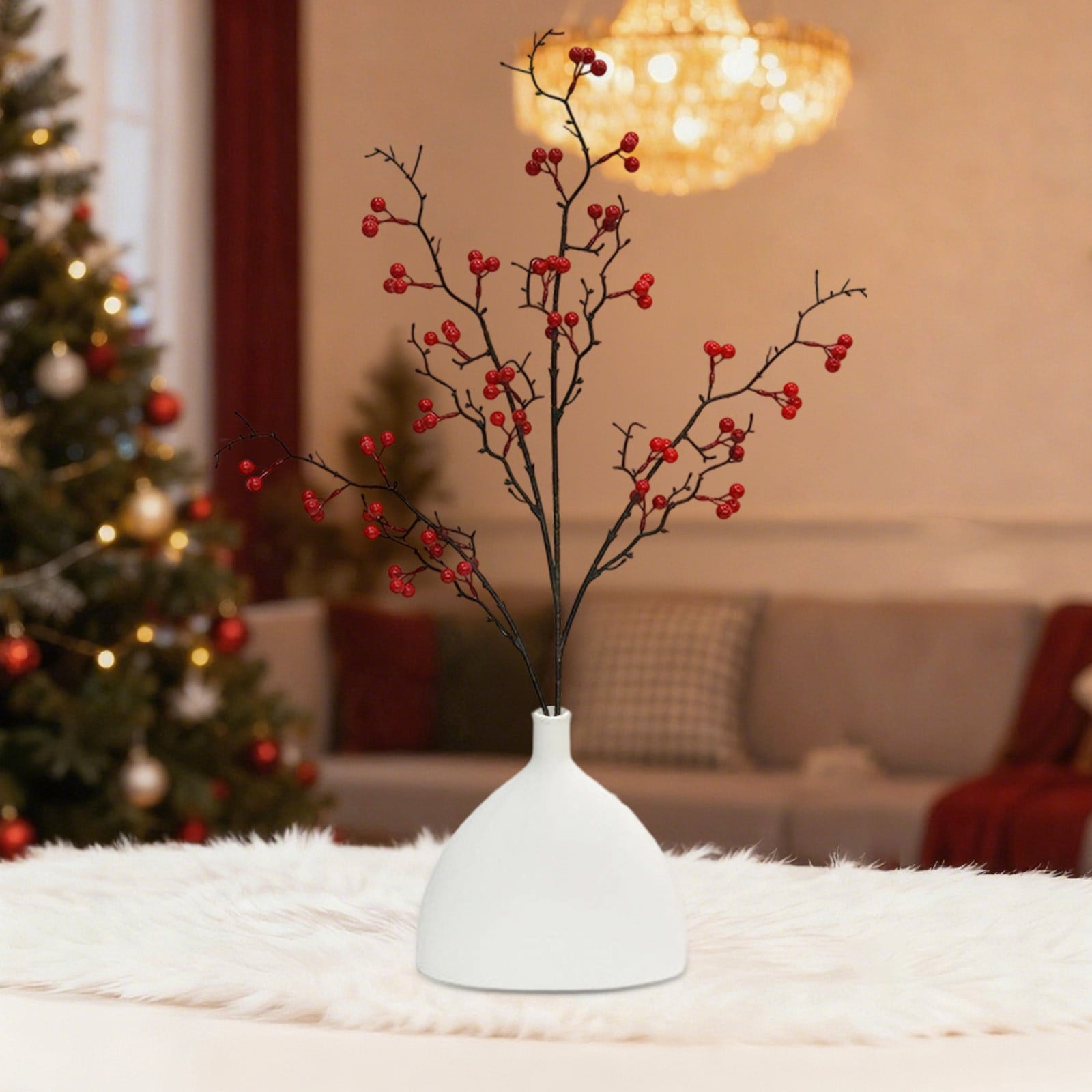 Artificial Holly Berry Stems Christmas Decorations with Red Berries and ...