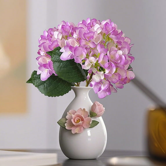 Artificial Hydrangea Bouquet | Realistic Fake Flowers 18.5 in | White ...