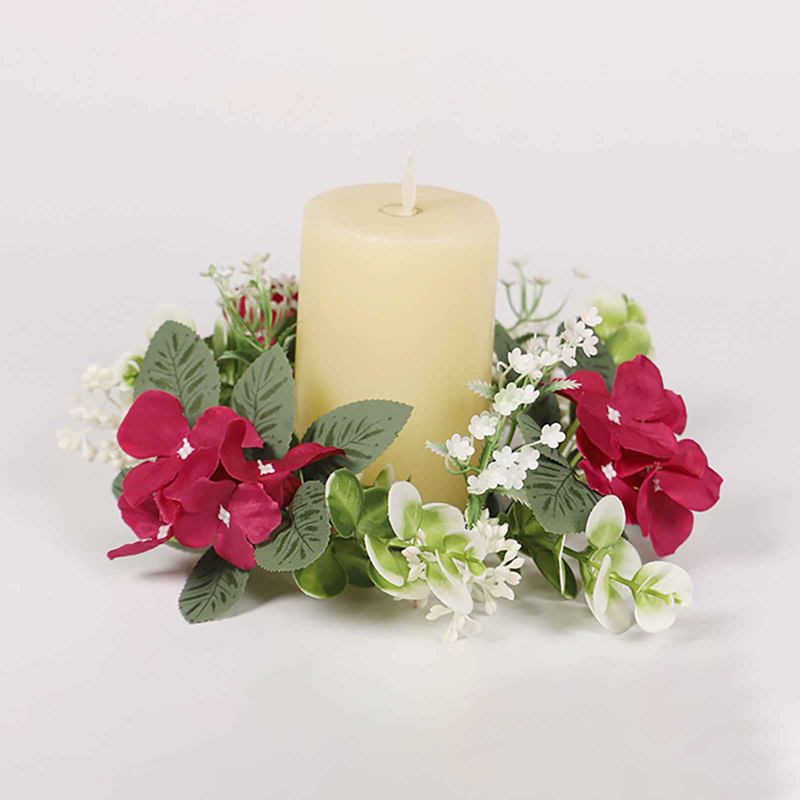 Artificial Hydrangea Candle Ring Holder - Floral Candle Wreath for ...