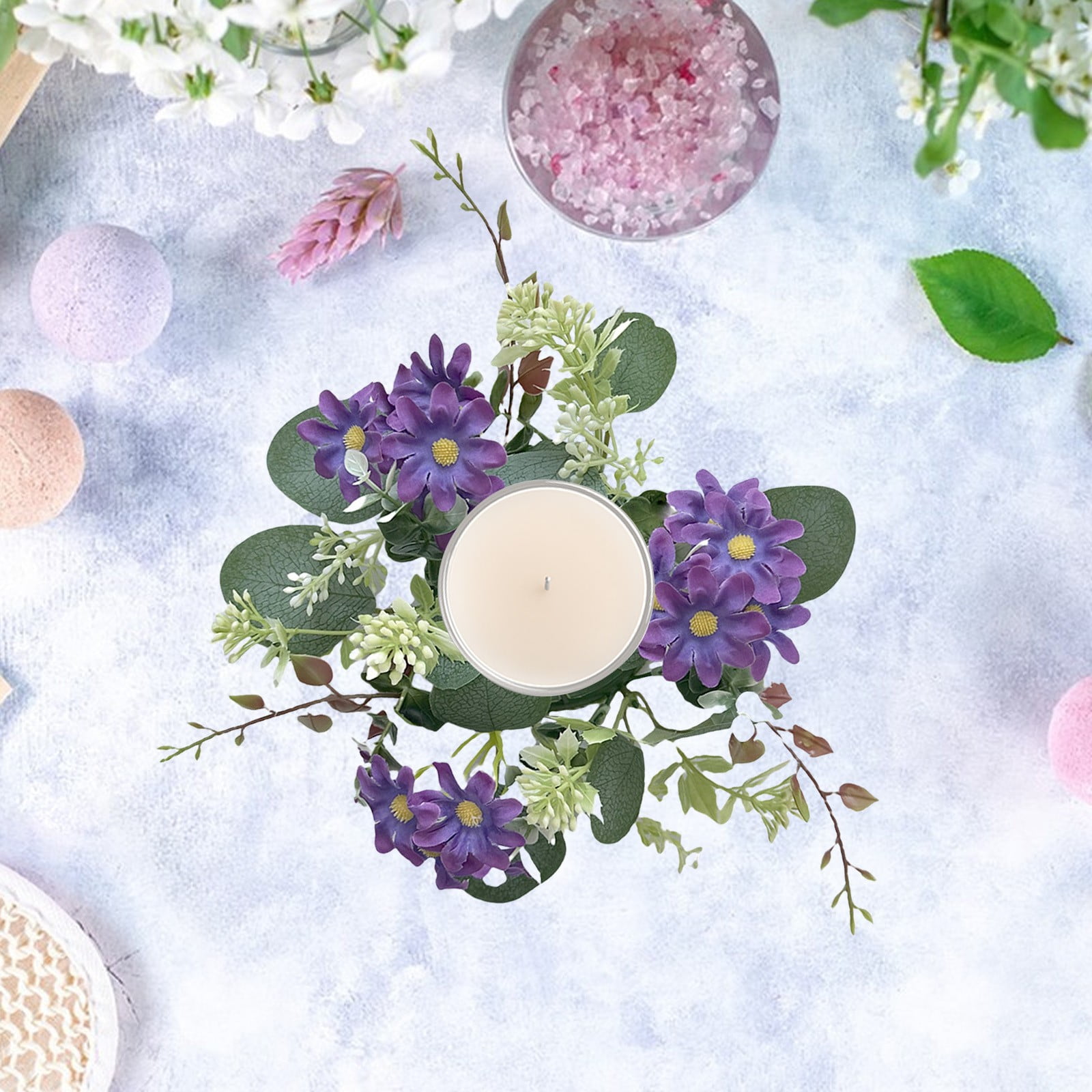 Artificial Hydrangea Floral Candle Ring Garland for Table Centerpieces ...