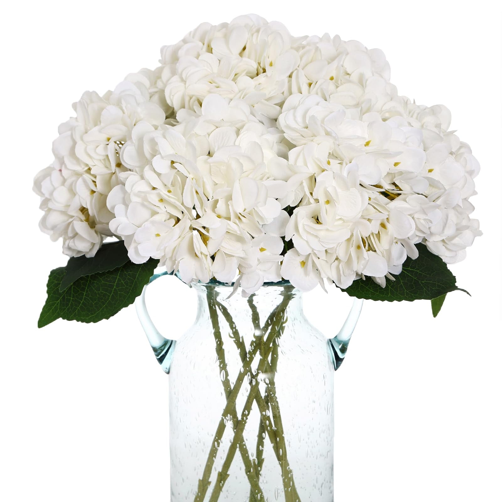 Artificial Hydrangea Flowers, 6PCS Faux Silk White Hydrangea Bouquet ...