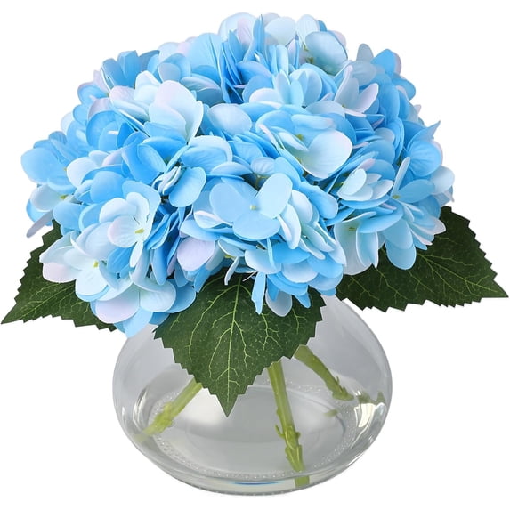 Artificial Hydrangea Flowers with Glass Vase & Fake Water - Faux ...